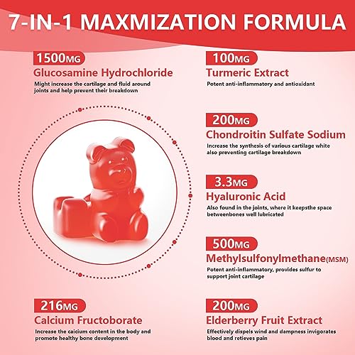 UPNEUTRI Sugar Free Glucosamine Chondroitin Gummies, Extra Strength 1500mg Glucosamine with Chondroitin MSM & Elderberry & Turmeric, Joint Support Supplement for Men & Women Joint Health
