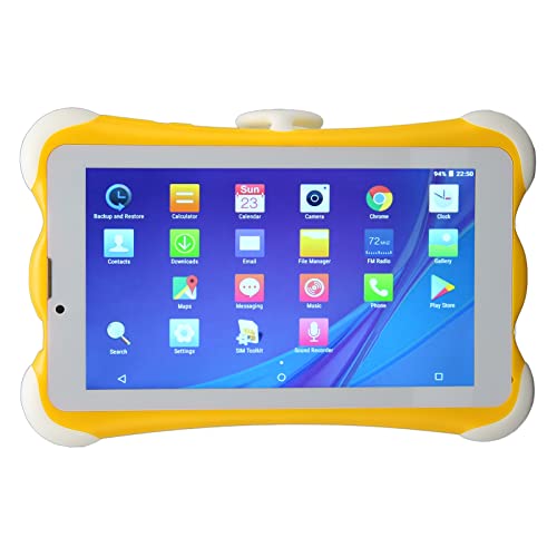 VINGVO WiFi Kids Tablet, 7 Inch Children Tablet 3GB+32GB Yellow Triple Slot MTK6582 CPU Processor for Watching Cartoons (US Plug)