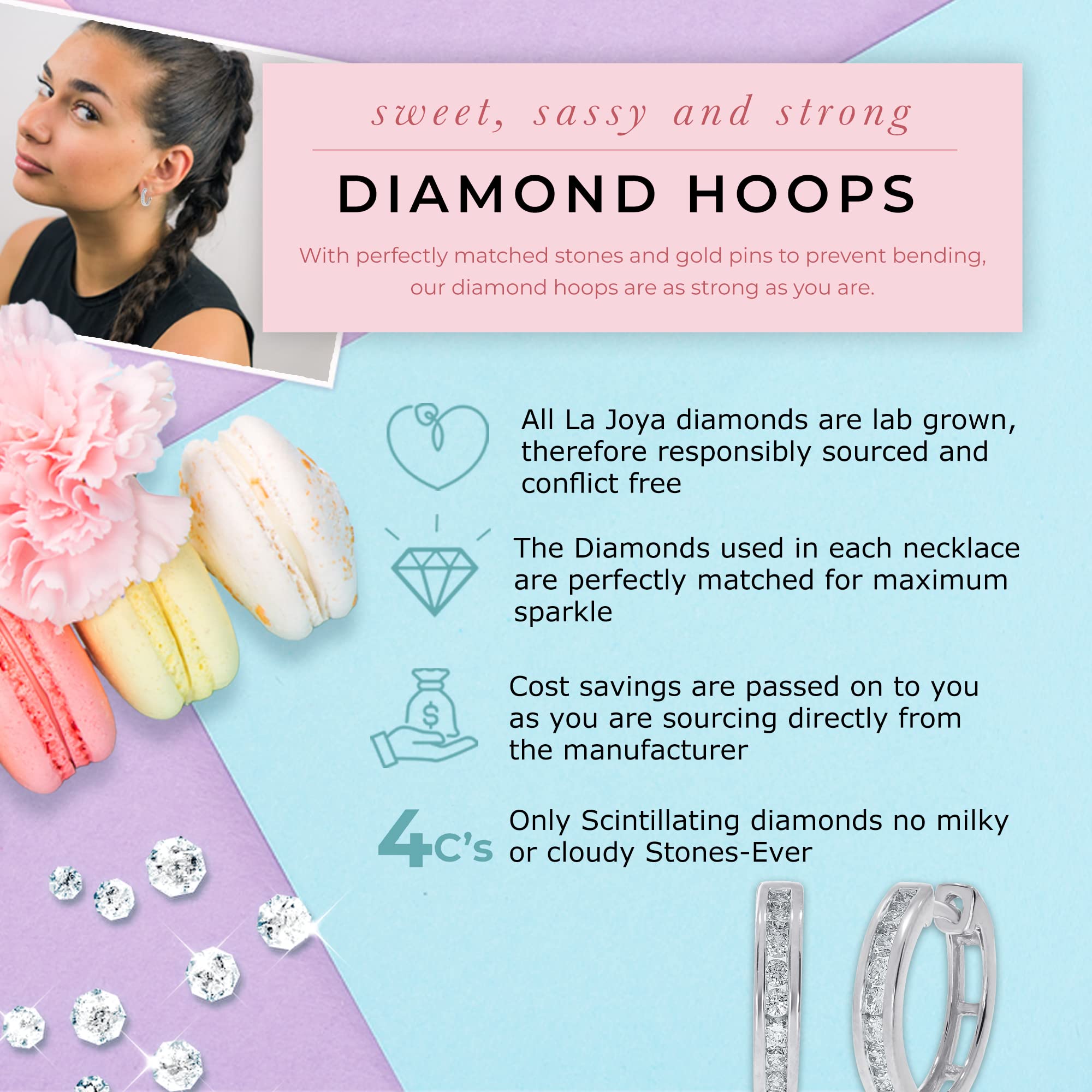 La Joya 1/4 CT Lab Grown Diamond Hoop Earrings for Women | Real 925 Sterling Silver Diamond Huggies Earrings for Women | Ideal Gift also as Diamond Hoop Earrings for Men