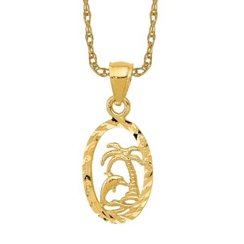 IceCarats 14K Yellow Gold Sea Dolphin Ocean Fish Beach Nautical Palm Tree Necklace Summer Pendant Tropical Charm Only