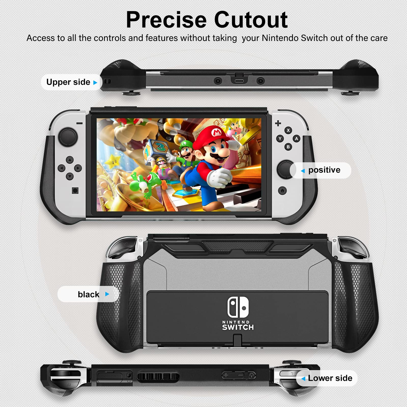 Protector Case for Nintendo Switch OLED Model 2021,TPU Handle and PC Frosted Transparent Protective Case, Protective Case Compatible with Nintendo Switch Console(Matte Black)
