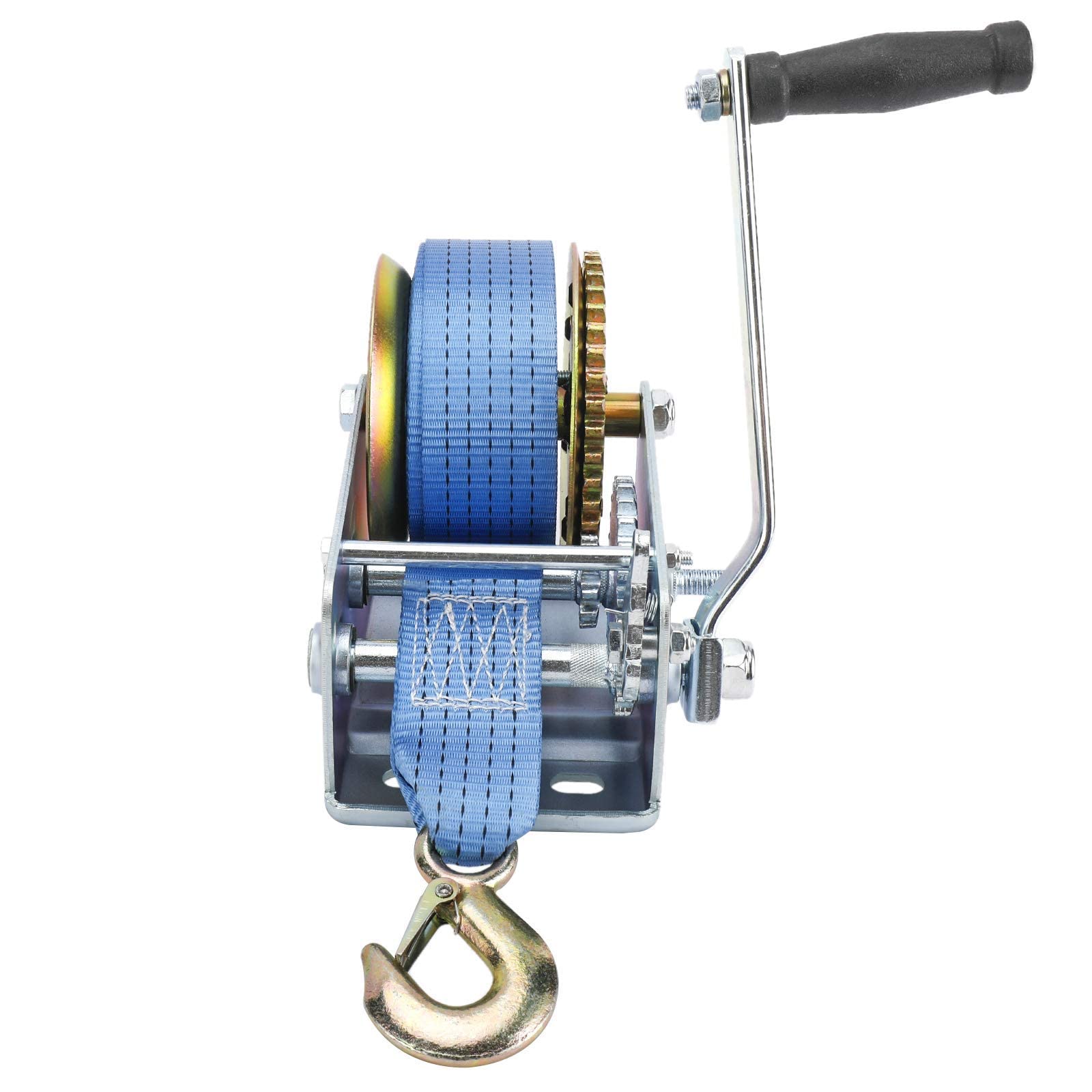 KUNTEC 2500lbs Hand Winch Hand Crank Durable Gear Manual Winch with 24FT Polyester Strap for ATV Boat Trailer