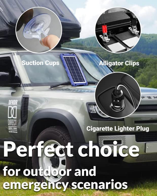 POWOXI 10W 12V Solar Battery Charger& Maintainer,Waterproof Solar Panel Trickle Charger with Cigarette Lighter & Alligator Clips for Car, RV, Boat, Motor, Lawn Mower(Blue)
