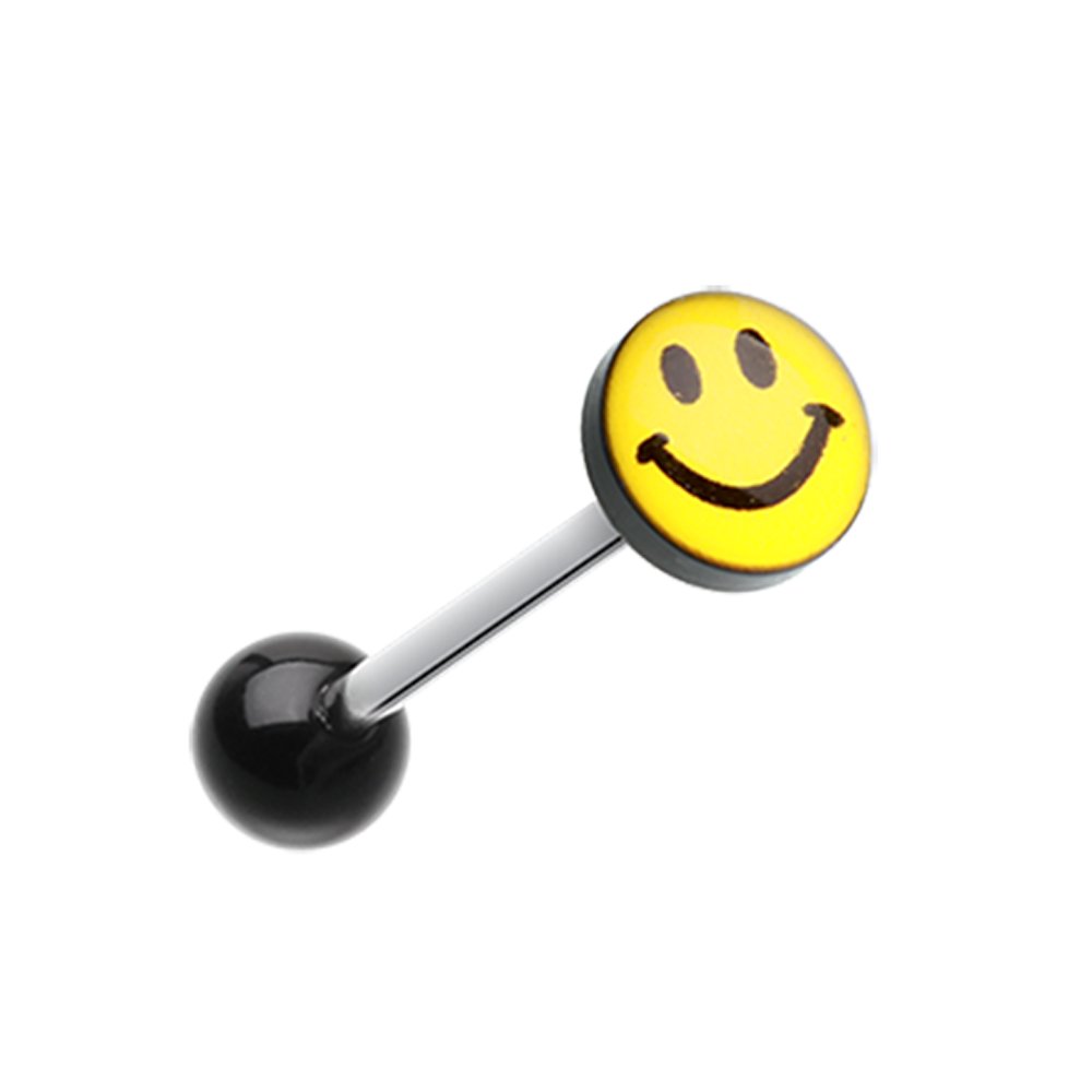 Inspiration Dezigns 14G Smiley Face Logo Acrylic Barbell Tongue Ring (Sold Individually)
