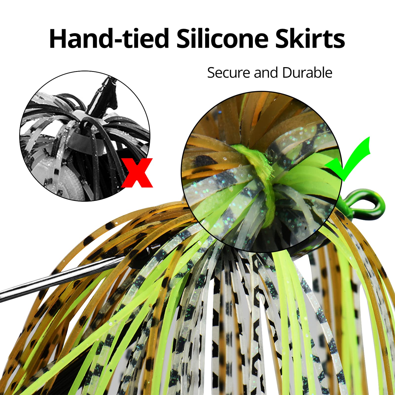 MadBite Swim Jig Fishing Lures, Heavy Brush Guard, Silicone Skirt, Sticky-Sharp Heavy-Wire Needle Point Hooks, Popular 3/8 oz Sizes, 3 pc Multi-Color Kits, includes Storage Box, Muddy Water