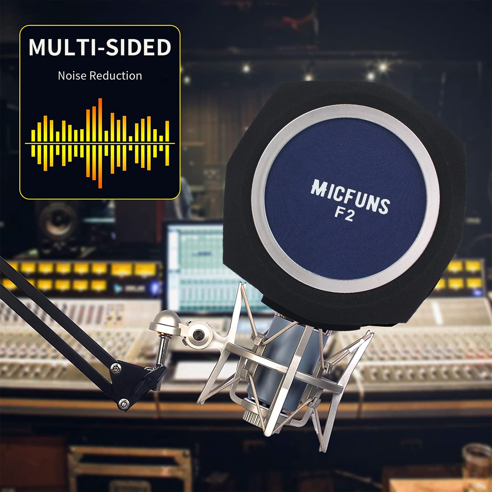 micfuns Studio Microphone windscreen F3 Microphone Wind Shield Pop Filter for 1.77 inch-2.36 inch Vocal Isolation Booth Portable Studio Equipment, soundproof Cover(Blue)