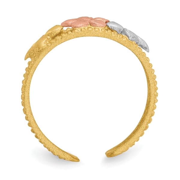 IceCarats 14K Two Tone Gold Hawaiian Plumeria Flower Adjustable Toe Ring Open Midi Band Summer Beach Jewelry