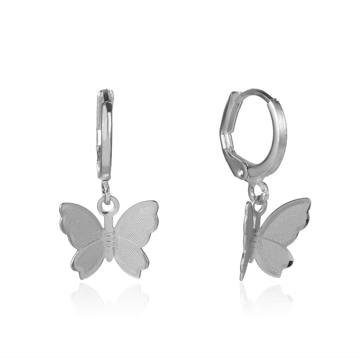 Kercisbeauty Dainty Silver Butterfly Earrings for Women Butterfly Drop Dangle Hoop Earrings (Silver)