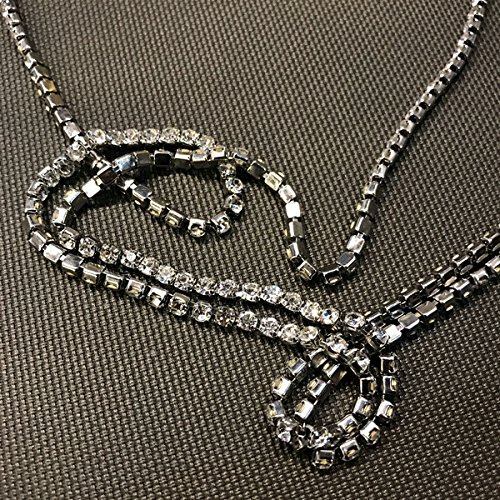 Kercisbeauty Multi Row Boho Tennis Chain Rhinestones Choker Long Chain Necklace for Women Jewelry (Silver)