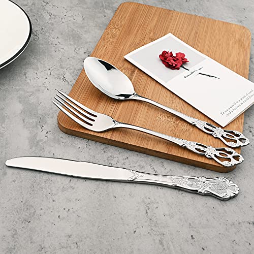 JANKNG Mirror Polished Silver Silverware Set, 24-Piece 18/10 Stainless Steel Shiny Finish Flatware Set Service for 6, Kitchen Utensil Set, Tableware Cutlery Set for Home and Restaurant Dishwasher Safe