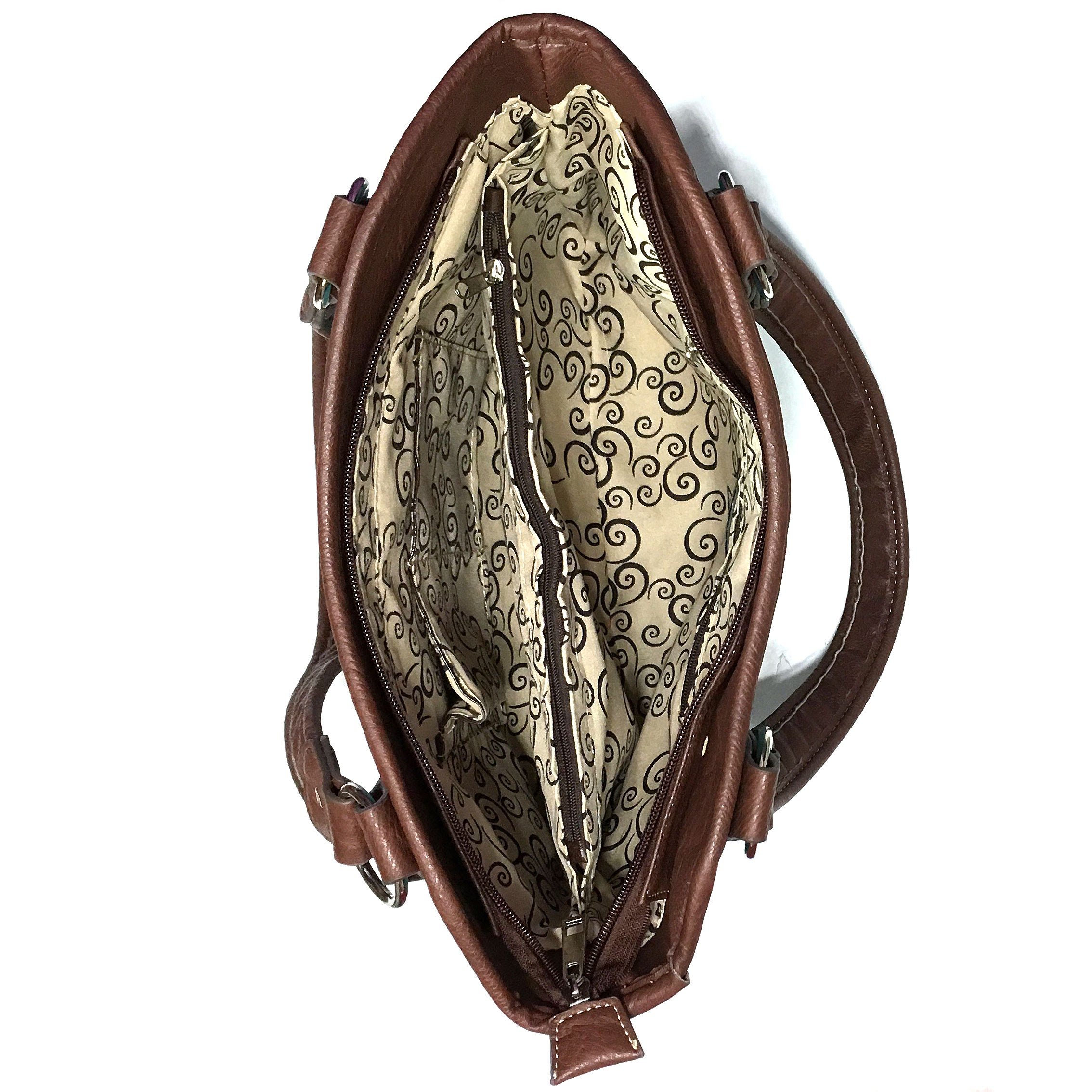 Justin West Tooled Floral Embroidery Buckle Studded Concealed Carry Tote Purse (Beige Purse Wallet Set)