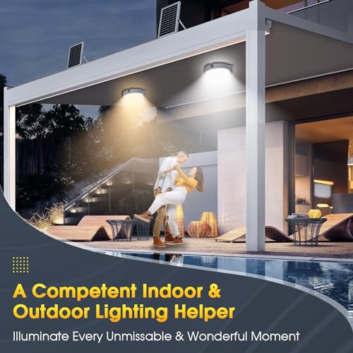 SunBonar Solar Lights Indoor Home Intelligent Solar Ceiling Light with Remote, Cool White/Warm White 1000Lumen Outdoor Solar Shed Light with ON/Off Switch for Barn, Porch, Patio, Carpot, Chicken Coop