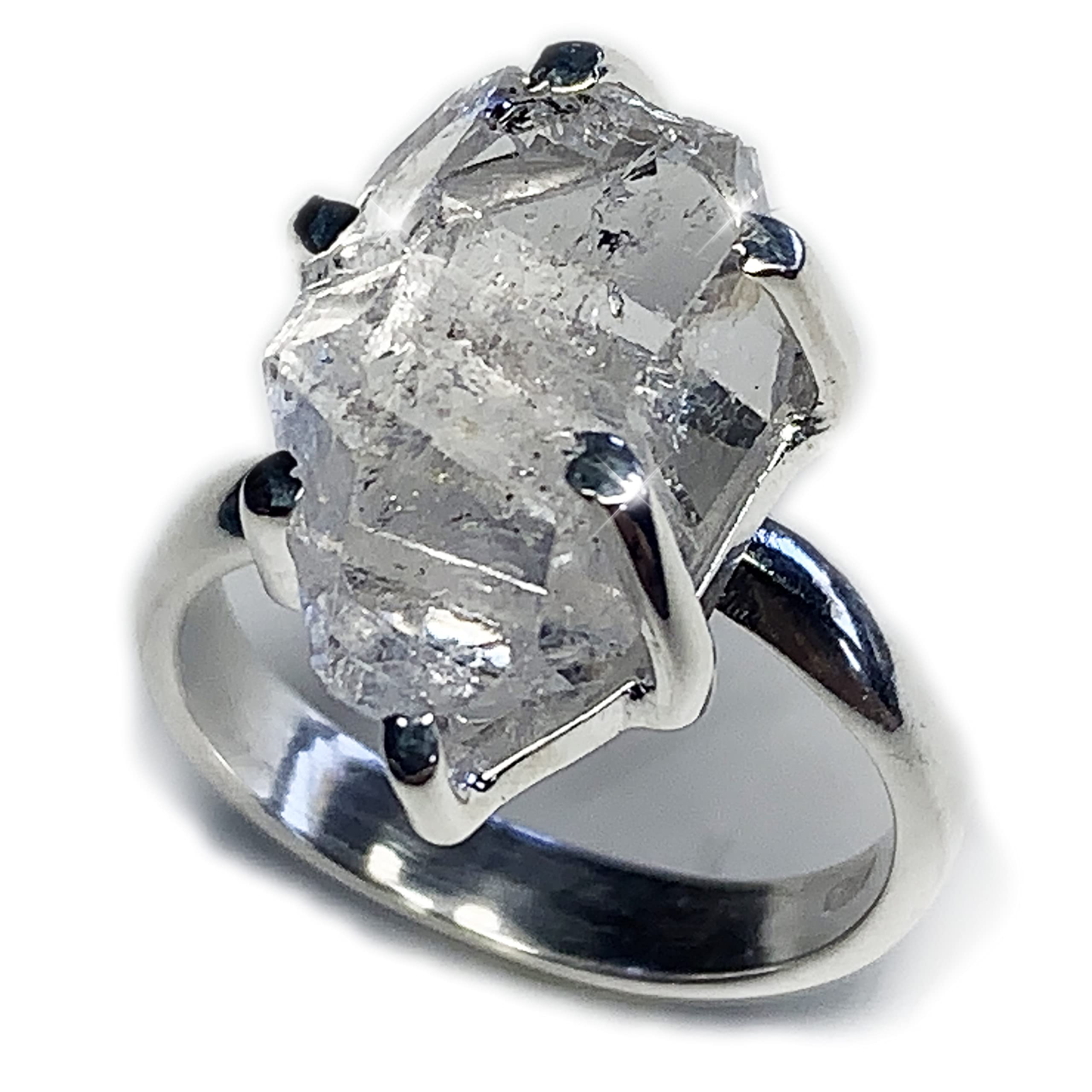 Rocks2Rings Raw Herkimer Diamond Quartz Ring Sterling Silver Jewelry April Birthstone Perfectly Adjustable High Energy Vibration Amplifying Transformation Dreams Third Eye Chakras (7)