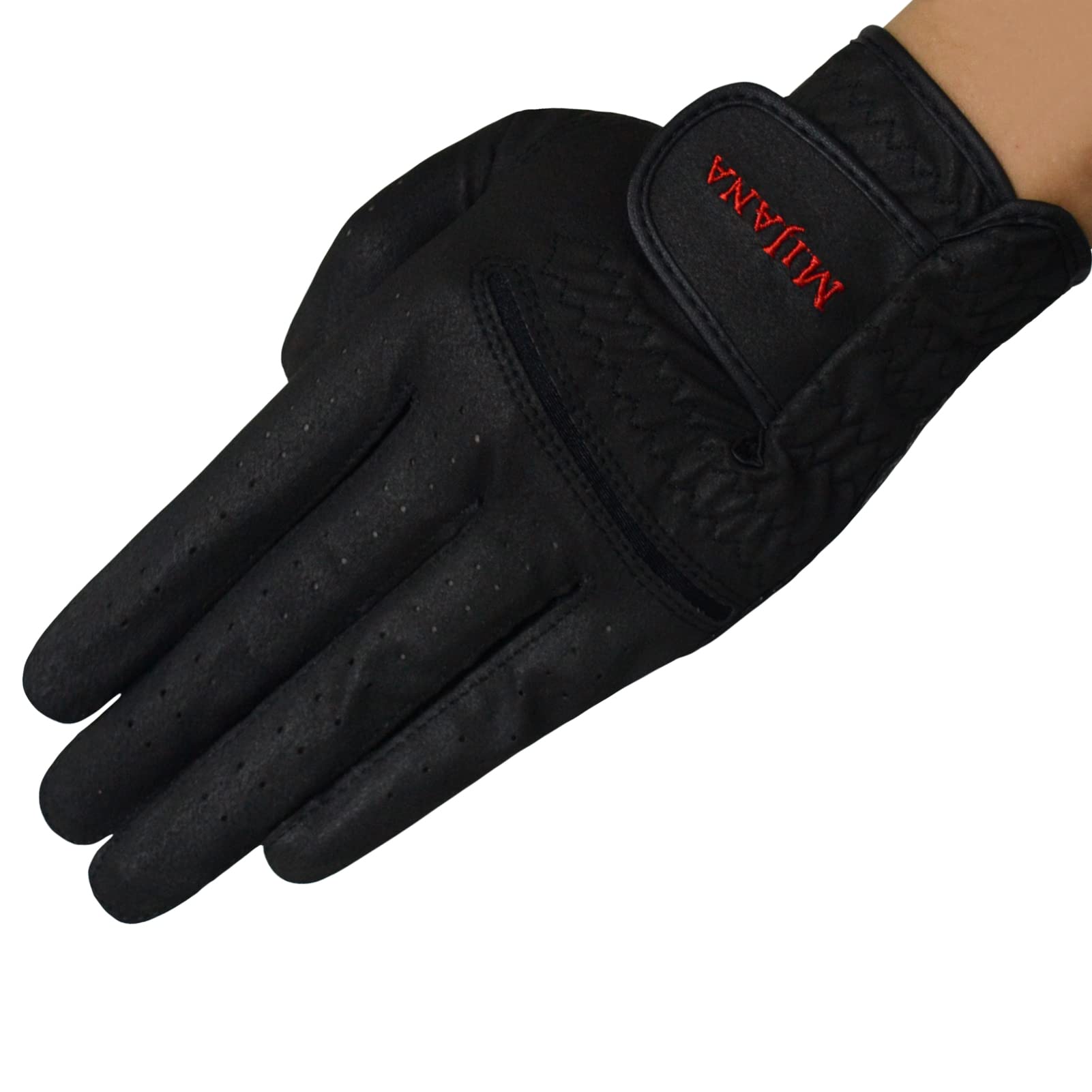 MJ Men's Golf Gloves, Left Hand, White Black Microfiber Soft Golf Gloves (#23, Black)