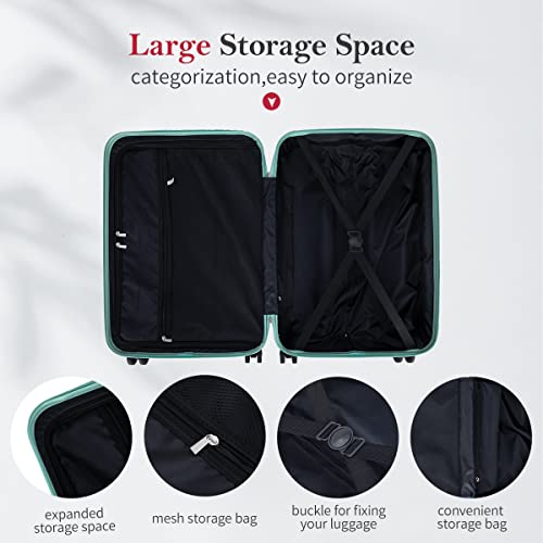 Widfre Luggage Sets 3 Pieces Carry on Suitcase Hardshell Lightweight Travel with Double Spinner Wheels Locks TSA Approved (Green)