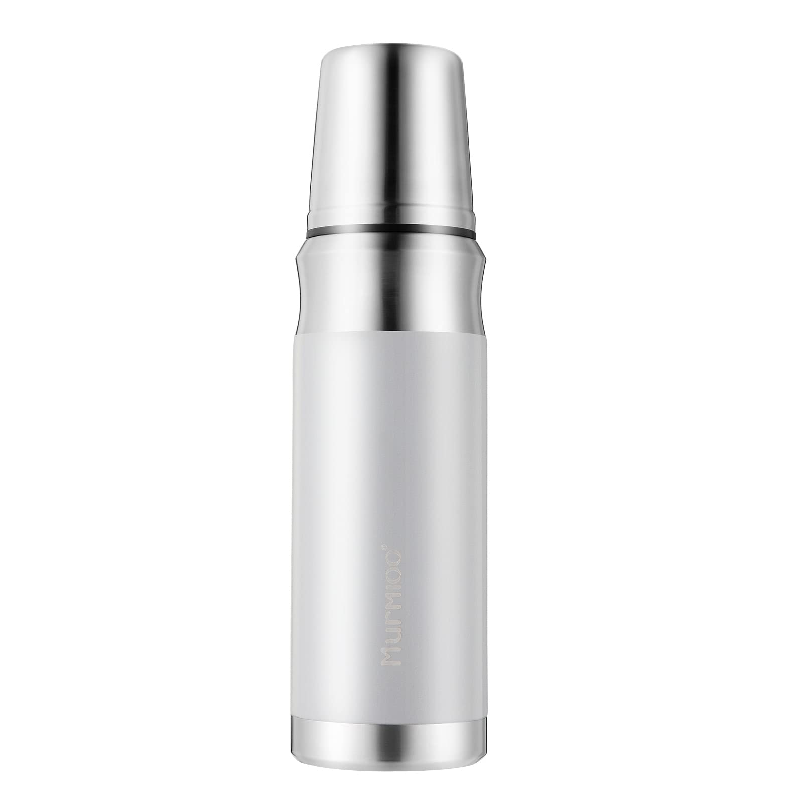 Murmioo travel vacuum flask，stainless steel insulated bottle, built-in cap cup, cold for 24 hours, heat for 12 hours, BPA Free leak proof, sweat free 17oz/500ml Gray