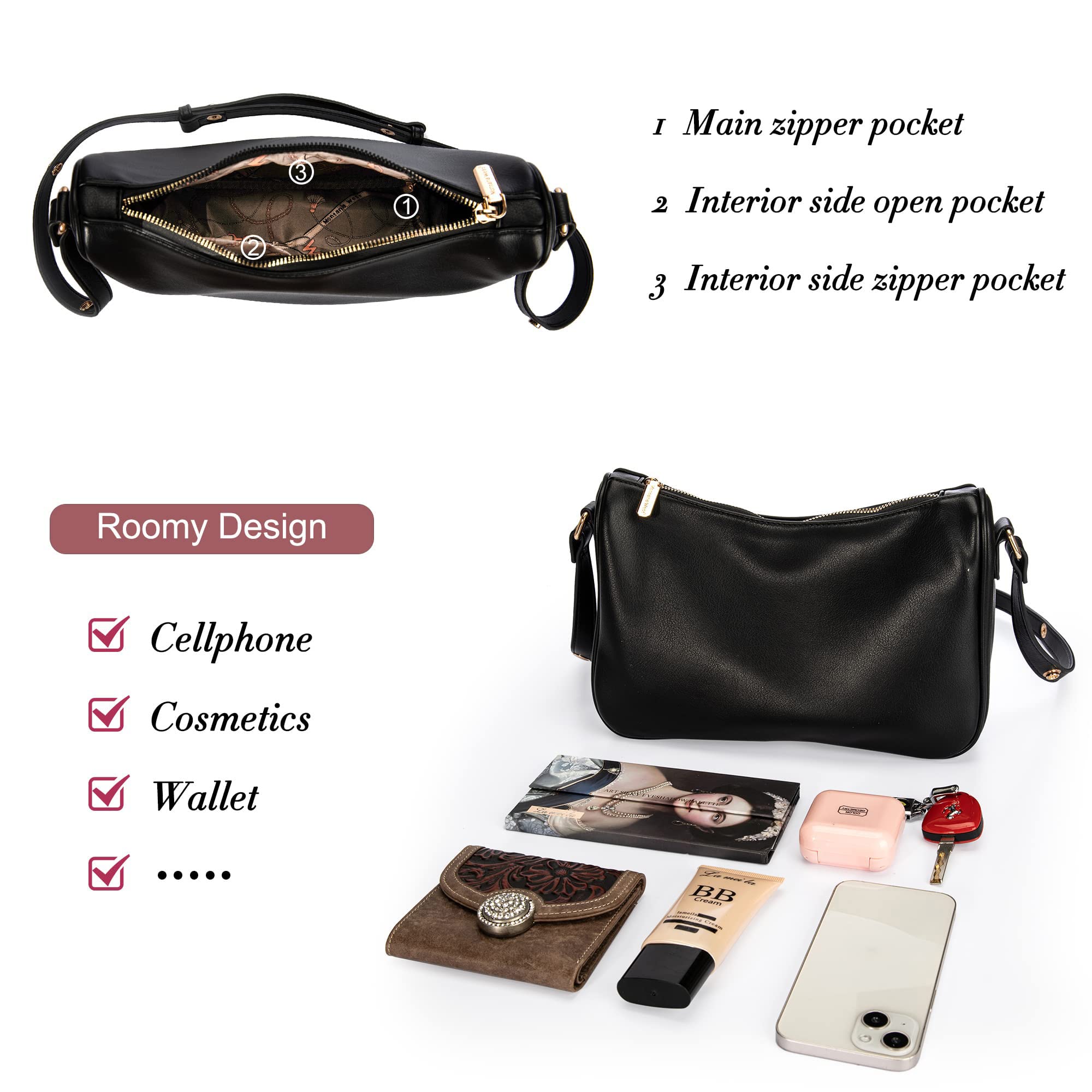 Montana West Large Shoulder Bag for Women Leather Crossbody Bag Classic Handbag & Purse MWC-120BK, Black