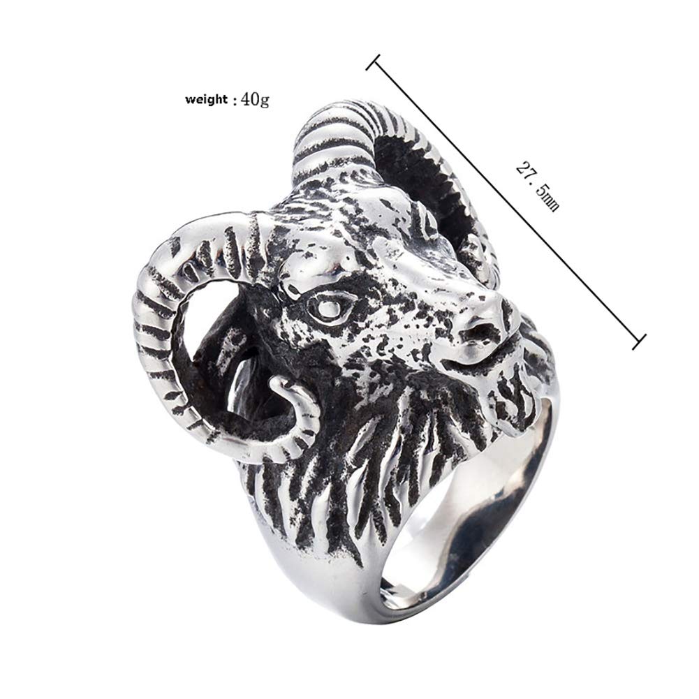 JINSHIYINYU Jewelry 316L Stainless Steel Vintage Black Big Sheep Goat Head Skull Gothic Ring