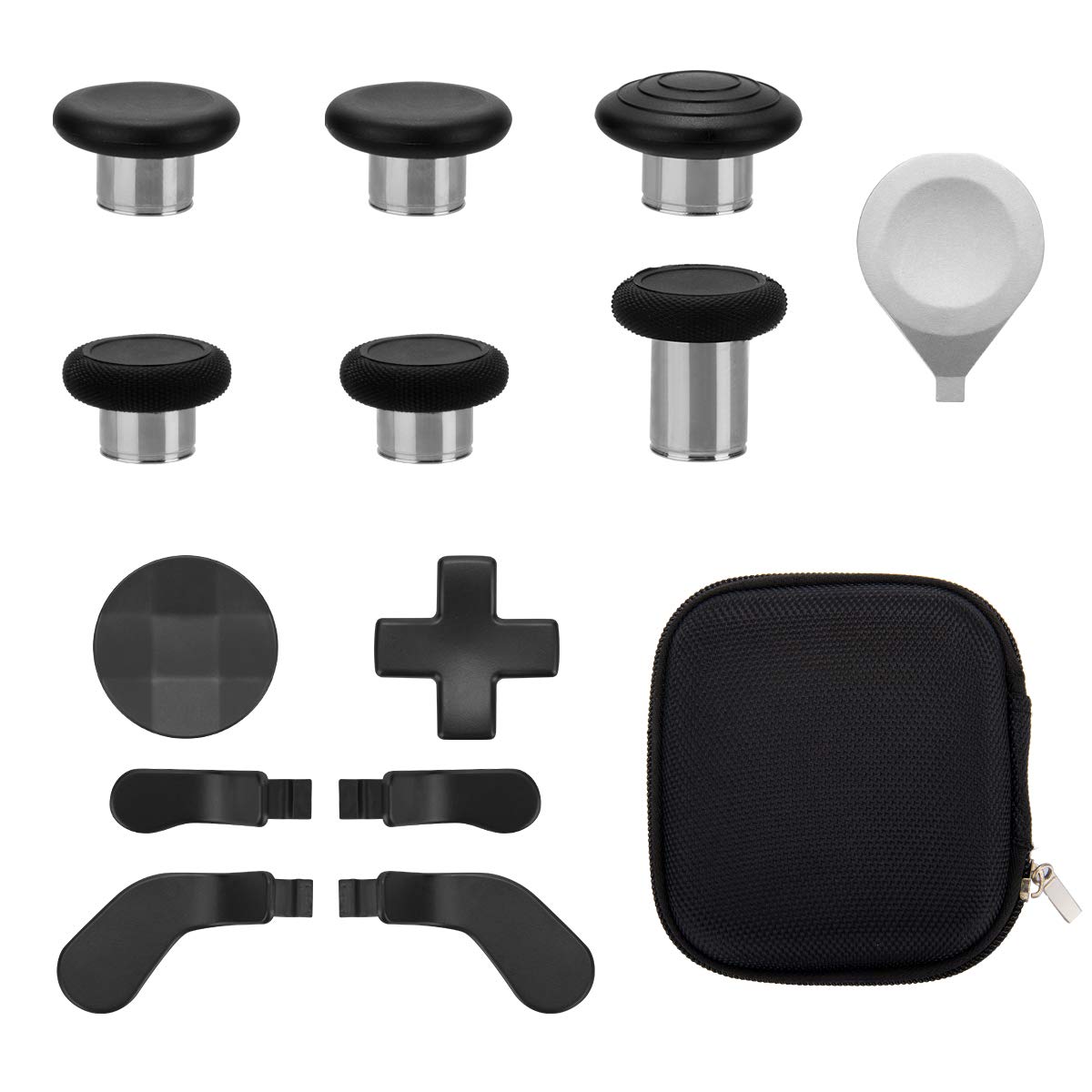 Metal Thumbsticks for Xbox One Elite Series 2, Xb1 Elite 2 Controller Parts, Gaming Accessory Replacement Parts, Metal Mod 6 Swap Joysticks, 4 Paddles, 2 D-Pads, 1 Adjustment Tool(Black)
