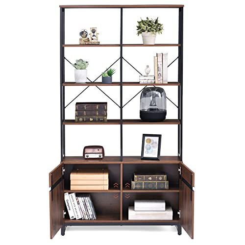 WAMPAT 2 PCS of 73" Tall Bookshelf with Storage Cabinet,5 Tier Industrial Standing Display Bookcase for Home & Office