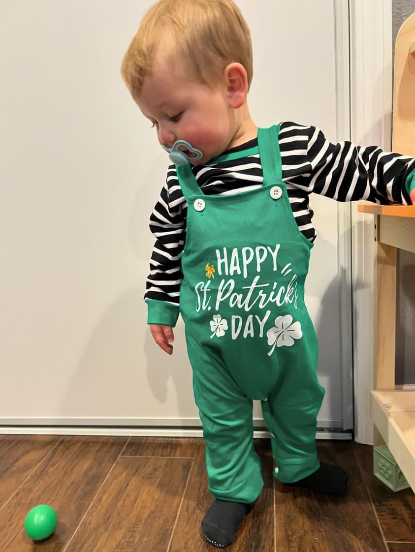 VINUOKER Baby Toddler Boy First St.Patrick's Day Outfit Infant Stripe T-Shirt + St.Patrick's Day Overalls Pant set