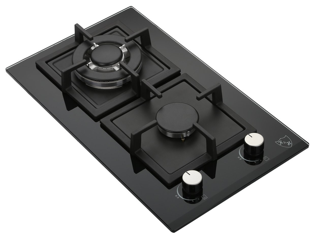 K&H 2 Burner 12 Inch Built-in LPG/Propane Gas Stove Top Glass Surface Cast Iron Cooktop UL/ETL Certified 2-GCW-LPG
