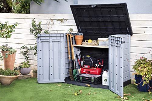Keter Store-It-Out Ace 4.75 x 2.7 Foot Resin Outdoor Storage Shed with Easy Lift Hinges, Perfect for Trash Cans, Yard Tools, and Pool Toys - Bin Opening Kit Included