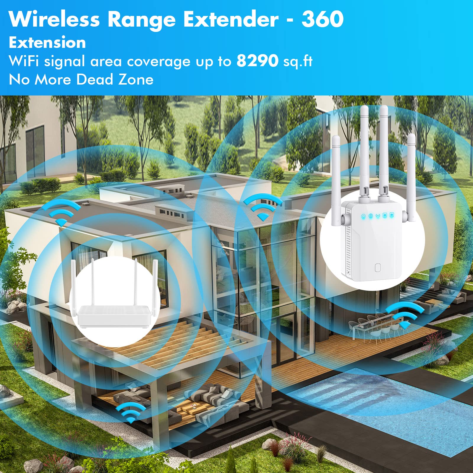 New WiFi Extender Signal Range Booster, Cover Up to 8290 Sq.ft & 35 Devices for Home, MEESTORY WiFi Amplifier with Ethernet Port & Access Point, 1-Tap Setup