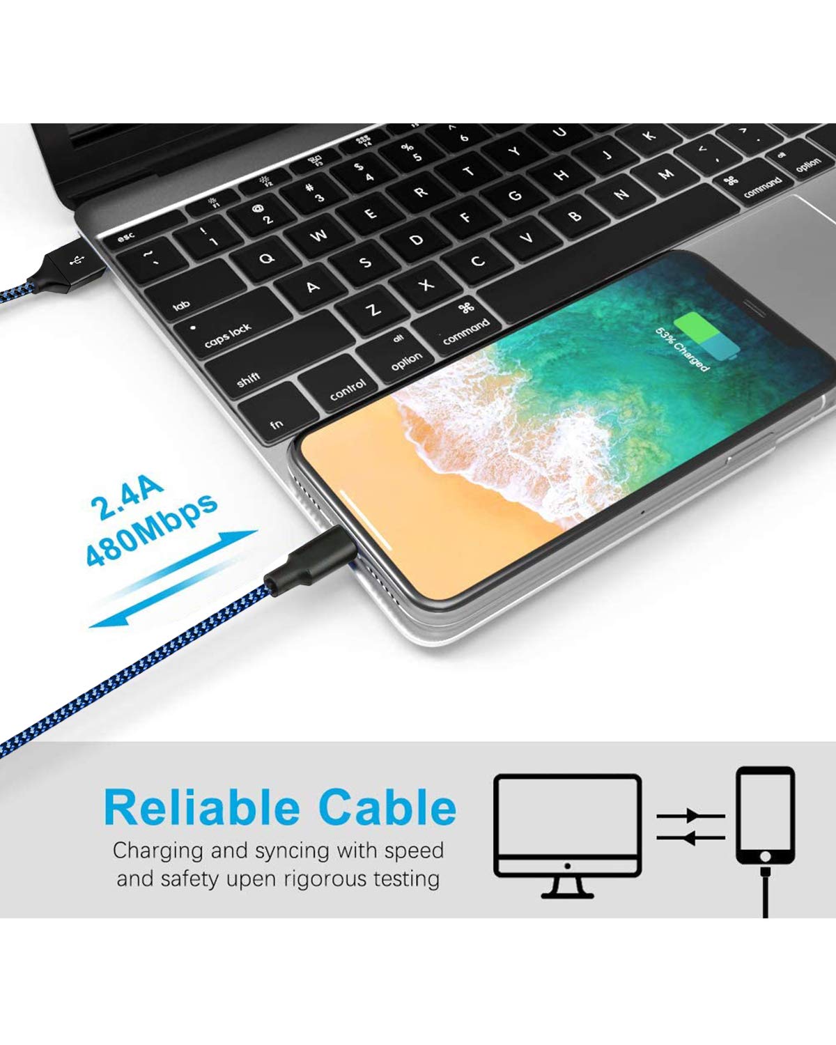 iPhone Charger Cable, MFi Certified Lightning Cable 5 Pack Durable High-Speed iPhone Charger USB A Nylon Braided Cord Compatible with iPhone (ROYAL BLUE)