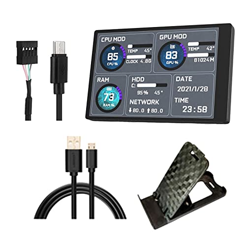 predolo Portable IPS LCD Monitor Display Temperature Display Computer Monitor Simple to Install Dynamic Display Secondary IPS Display for Computer