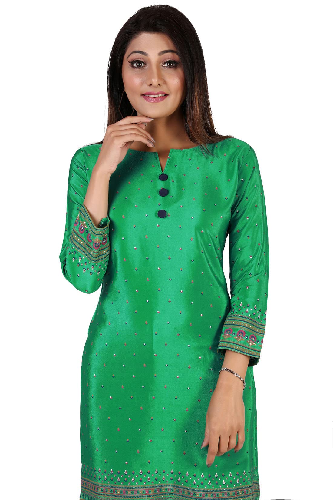 Indian Kurtas for Women Silk Long Kurti Tunic Party Wear Top (Green, 4XL)
