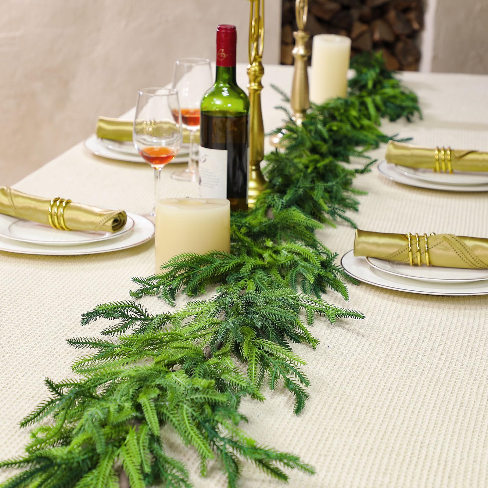Jutom Christmas Garlands Norfolk Pine Garland Artificial Faux Greenery Garland for Holiday Indoor Mantle Decor (4 Pcs,6 Feet)