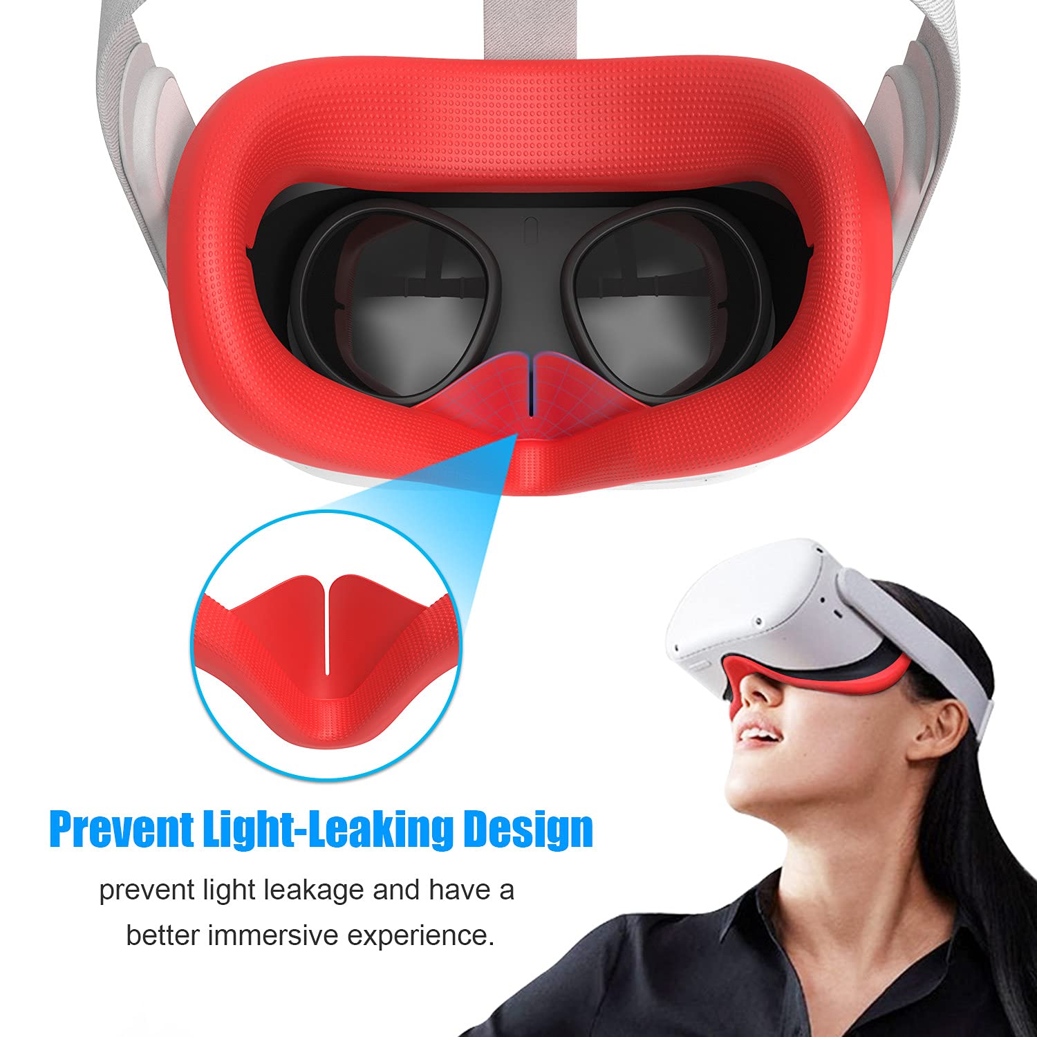 LEABBY VR Silicone Face Cover Compatible with Oculus Quest 2,Light-Thin VR Face Pads,Waterproof Anti-Dirty Replacement Facial Cushion VR Pads Accessories (1Pcs/Red)