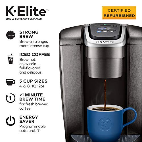 Keurig K-Elite Coffee Maker, Single Serve K-Cup Pod Coffee Brewer, With Iced Coffee Capability, Brushed Slate (Renewed), 12oz Steel Brew Size, Programmable,