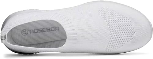 LANCROP Women's Lightweight Walking Shoes - Casual Breathable Mesh Slip On Sneakers Wide 9.5 US, Label 41 All White