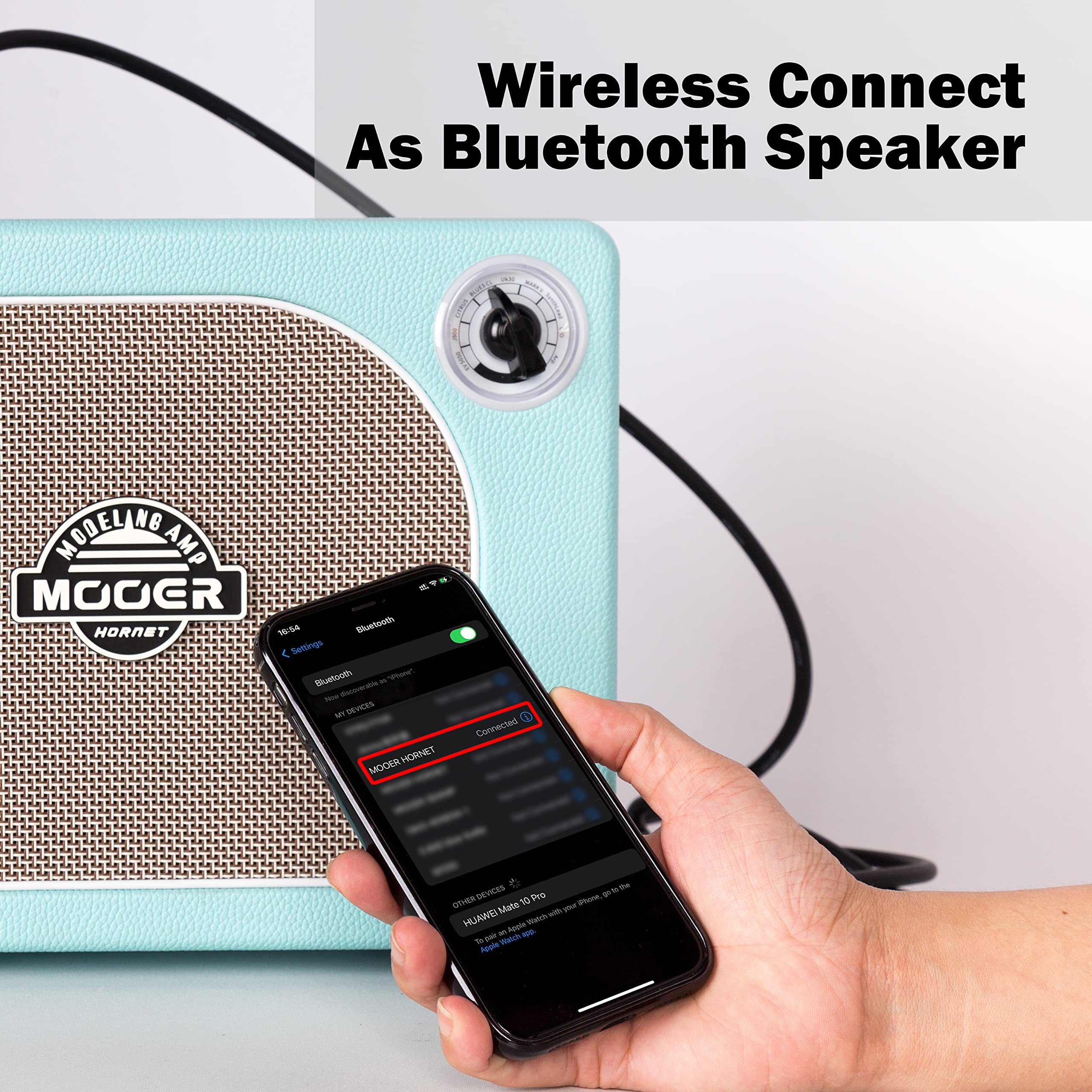 MOOER Guitar Amplifier Combo 15W, Practice Electric Guitar Amp with 9 Digital Amp Models for Electric Guitar and Bass - Hornet White and Blue