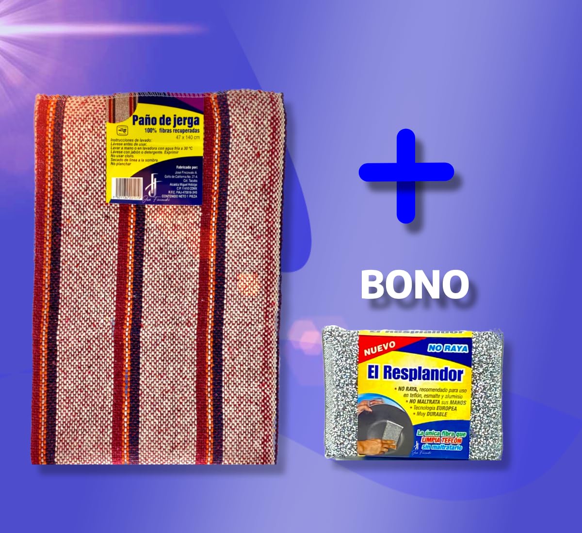 JF José Fincowski - Multipurpose Rag 140 x 47 cm. Mexican Jerga + Bonus, Ultra Absorbent Kitchen Cloths, Ideal Rags for Mopping and Cleaning Floors, Bathroom, and Kitchen. Mopping Rags.