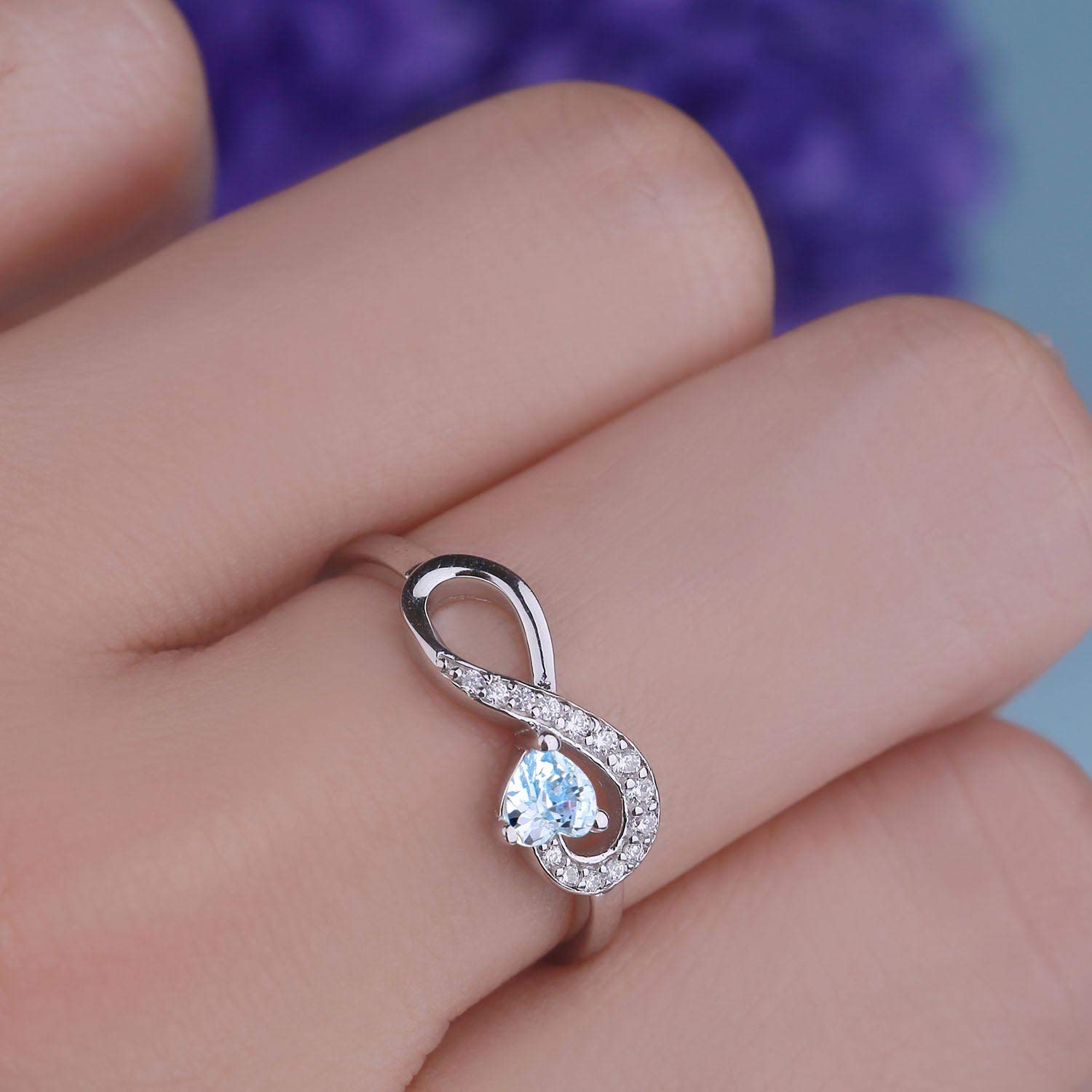 JO WISDOM Infinity Heart Promise Rings for Her Sterling Silver Friendship Ring March Birthstone Ring