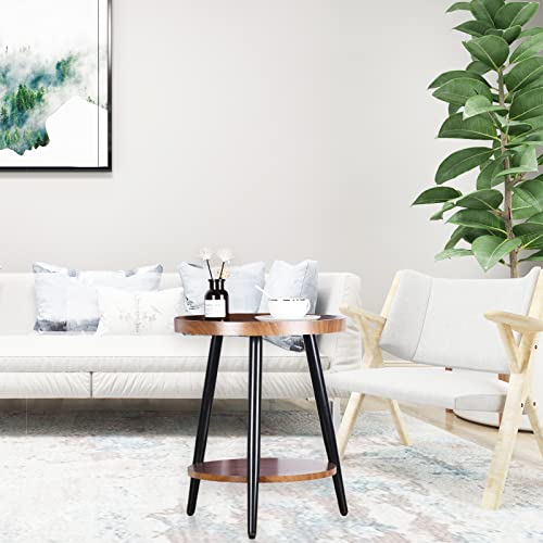 ZHANYUN 2-Tier Round Side Table, Mid Century Modern Small end Table with Storage,Metal Legs & Eco-Friendly MDF Wood,Ideal for Living Room, Bedroom, Outdoor Spaces, and as A Bedside Table (White)