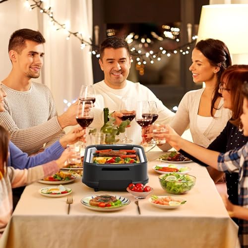 Indoor Grill, Smokeless Indoor Electric Grill & Griddle with Turbo Smoke Extractor Technology, Non-stick Cooking Surfaces, Tempered Glass Lid, 1500W Quick Heating, Great for Party