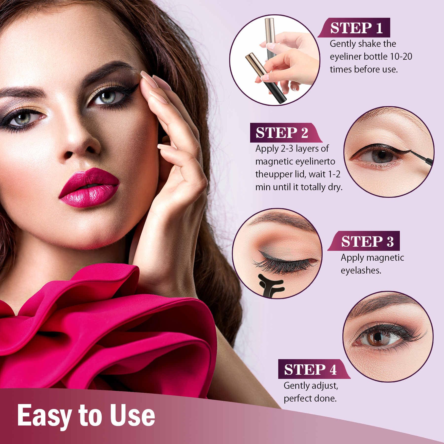 Magnetic Eyelashes Kit , Crwahie 10 Pair Magnetic Lashes with Eyeliner & Tool, 3D Long Lasting Magnetic Eyelashes Natural Look Reusable Sweatproof False Eyelashes, Easy to Wear, No Glue Needed