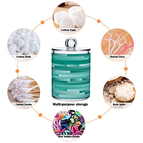 WELLDAY Apothecary Jars Bathroom Storage Organizer with Lid - 14 oz Qtip Holder Storage Canister, Teal Wood Clear Plastic Jar for Cotton Swab, Cotton Ball, Floss Picks, Makeup Sponges,Hair Clips (2 PA