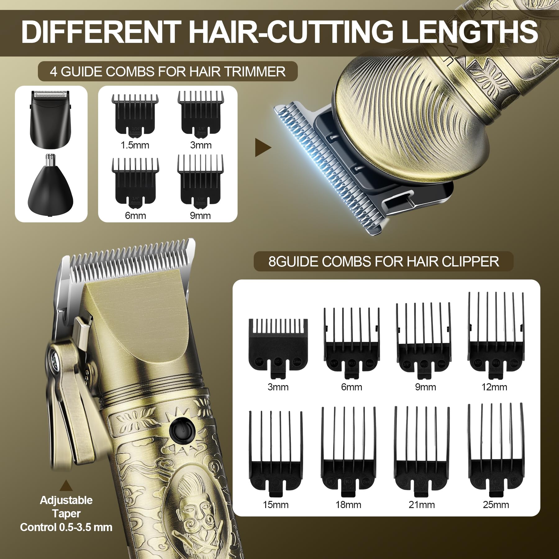 Lanumi Hair Clippers for Men Cordless Cutting T-Blade Trimmer Kit Professional Barber Clipper and Beard Trimmer Set Cordless USB Rechargeable Hair Cutting Kit