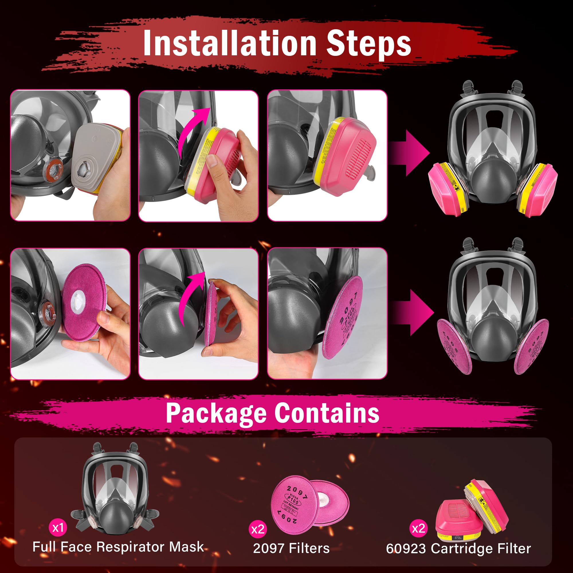 VITIJY Full Face Respirator Mask - 6800 Reusable Gas Mask with Filters 60923 & 2097 for Painting, Mechanical Polishing, logging, Welding, Dust, Sanding & Cutting