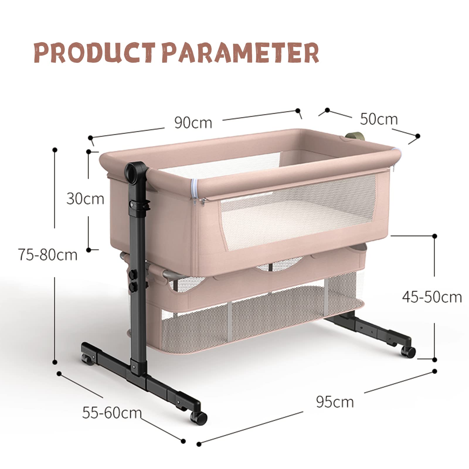 Scxfedor Bedside Bassinet for Baby,Baby Bedside Crib with Storage Basket, Bassinet Bedside Sleeper Adjustable Portable Bed for Infant,Baby Bassinets Bedside Sleeper(Brown)