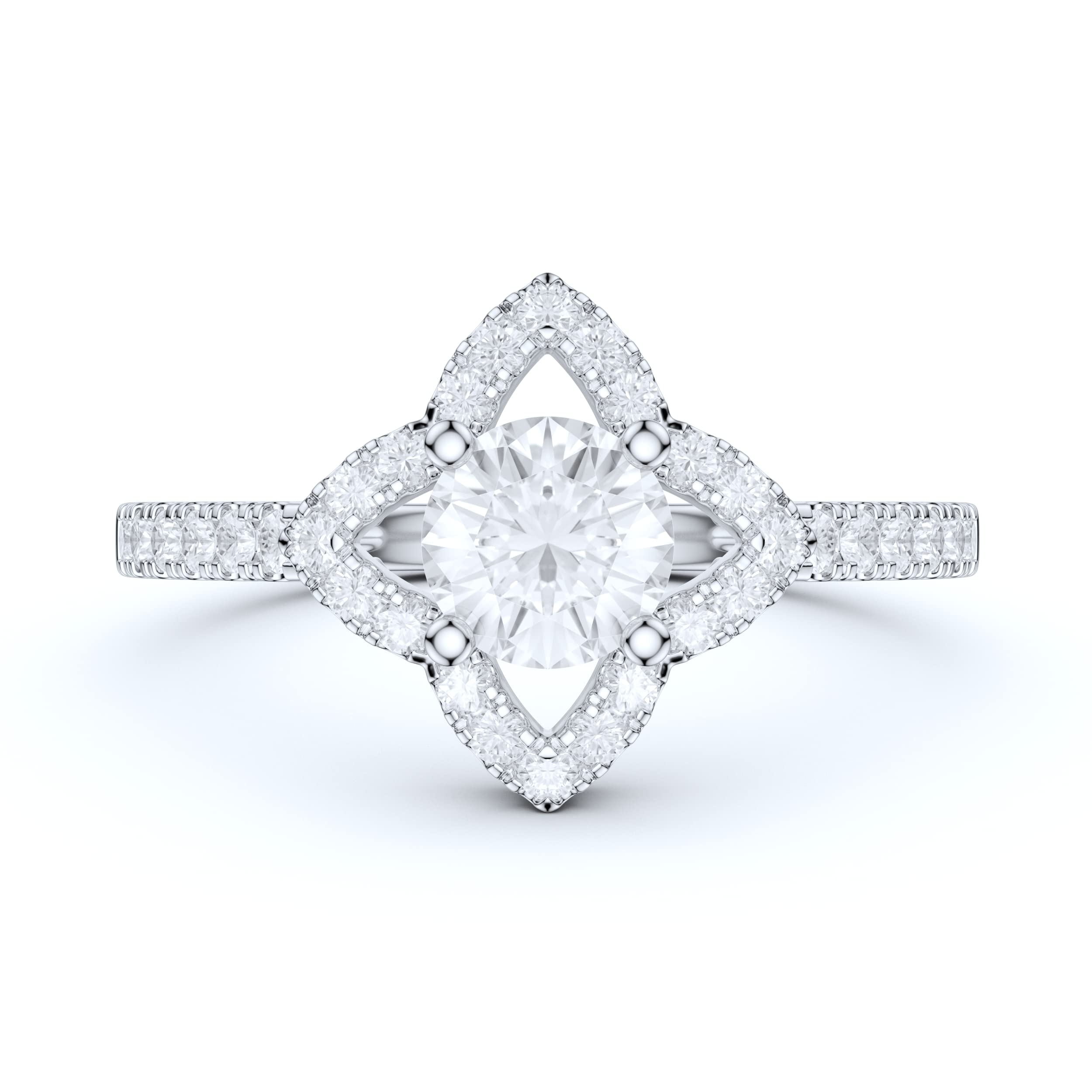 PRSTANI 14k White Gold Smooth Four-Point Star Halo 0.5ct Main Simulated Diamond Engagement Ring Promise Ring (9)