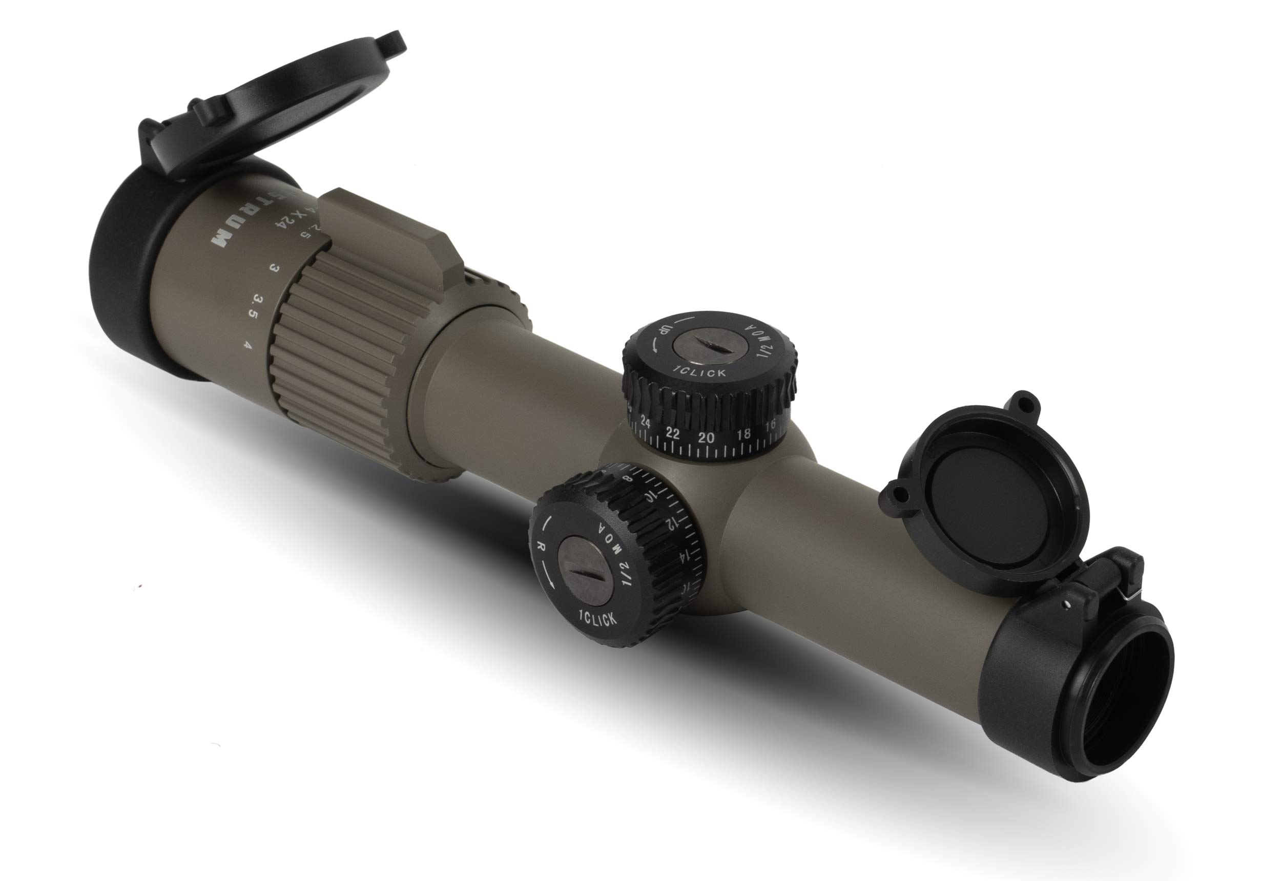 Monstrum Alpha Series 1-4x24 FFP Rifle Scope | Flat Dark Earth | Moonstrum Offset Scope Mount with Integrated Level Bubble | Bundle