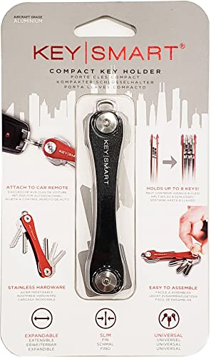 KeySmart Key Holder for Keychain Key Ring - Compact Key Organizer Key Chain Key Case, Minimalist Pocket-Sized EDC Keychain, Loop Piece for Car Fobs, Expandable (up to 8 Keys, Black)