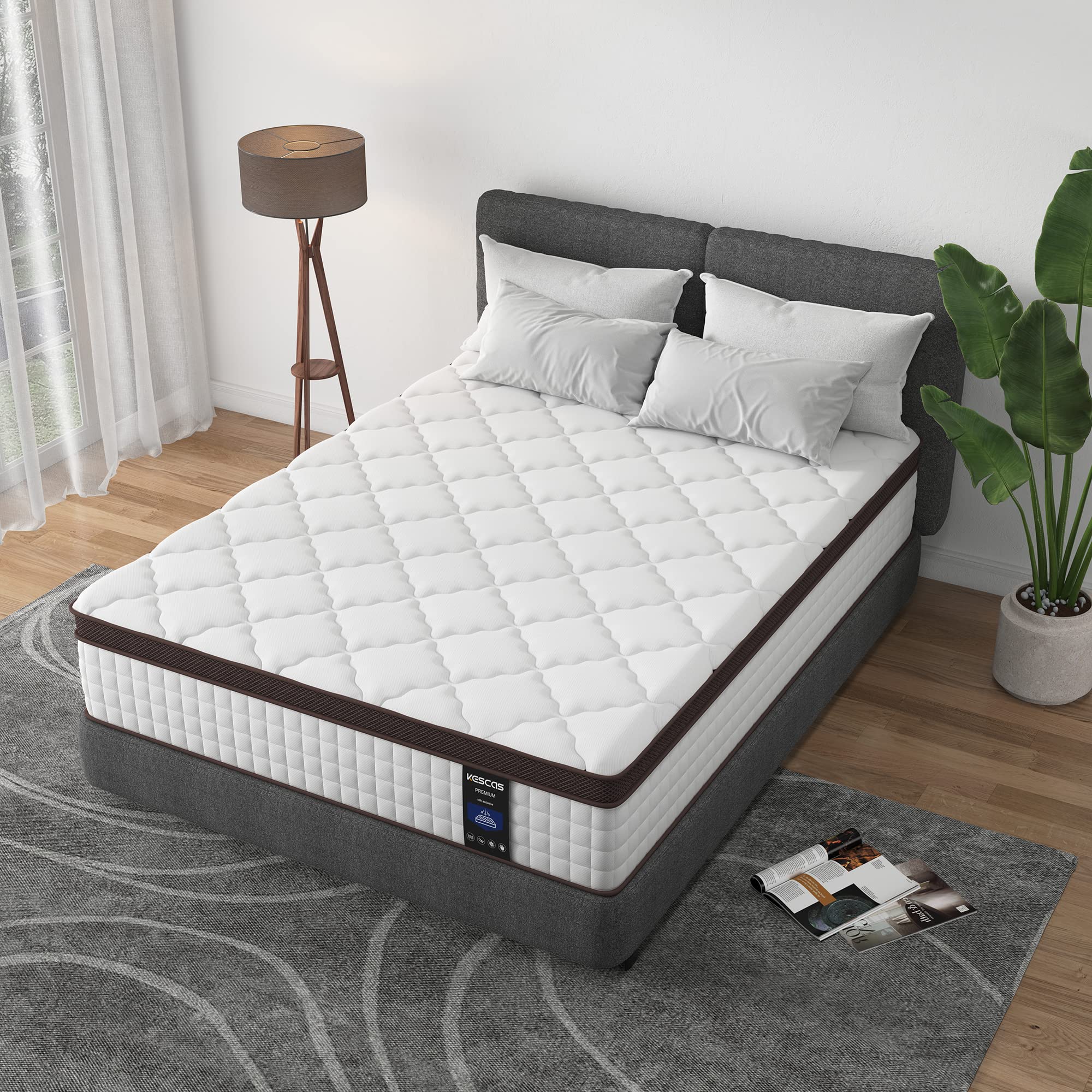 Kescas Full Mattress, 10 Inch Hybrid Mattress with Memory Foam & Heavier Coils, Ergonomic Design for Pressure Relief, Medium Firm Feel