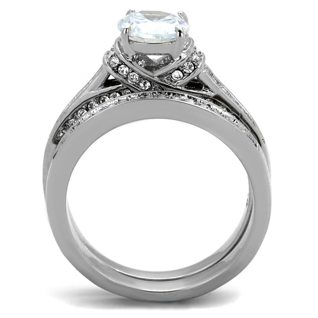 Lanyjewelry 1 Carat CZ Womens Stainless Steel Wedding Bridal Anniversary Promise Ring Set - Size 5